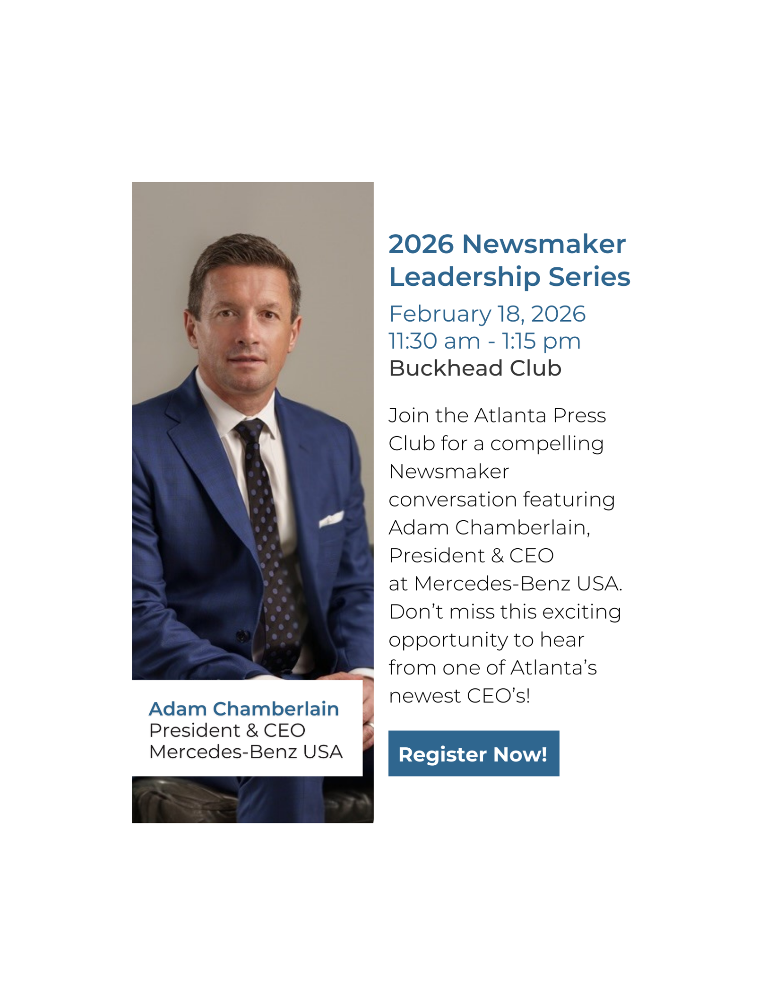 2026 Newsmaker Leadership Series featuring Adam Chamberlain, President ...
